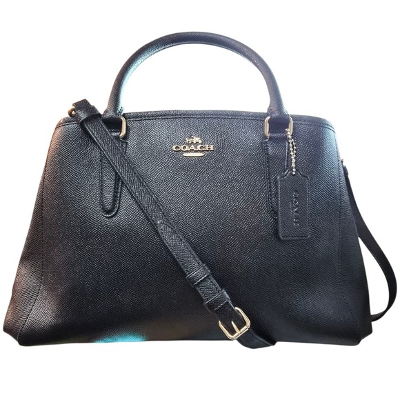 Coach | Bags | Coach Margot Carryall Leather Satchel Handbag Black Gold ...